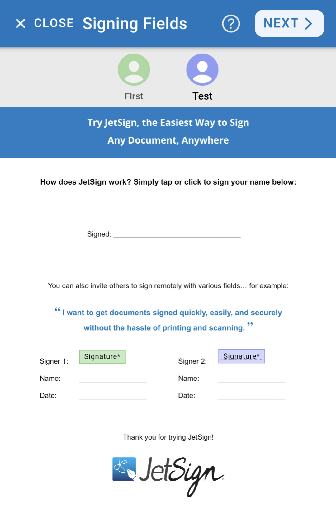 Highlight where to sign – JetSign Help